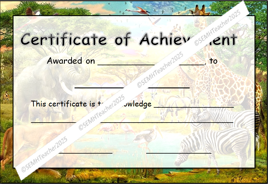 Safari Animal Certificate of Achievement | Teaching Resources