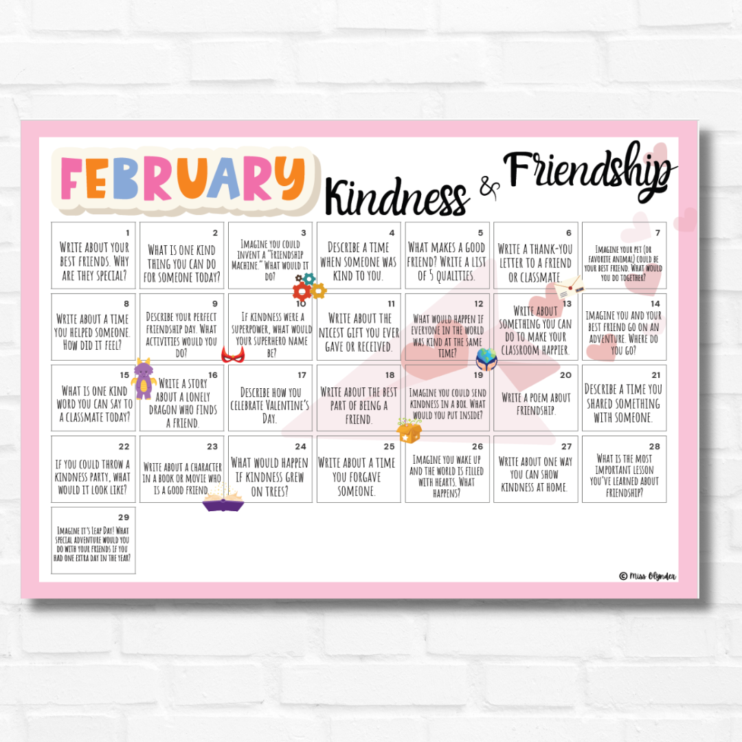 February Writing Prompt Calendar – Daily Journal Prompts (ESL/EAL ...
