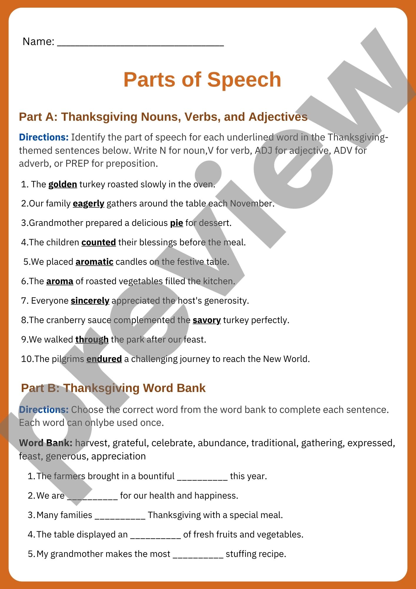 Thanksgiving Grammar Worksheets | November ELA Review | Grammar ...