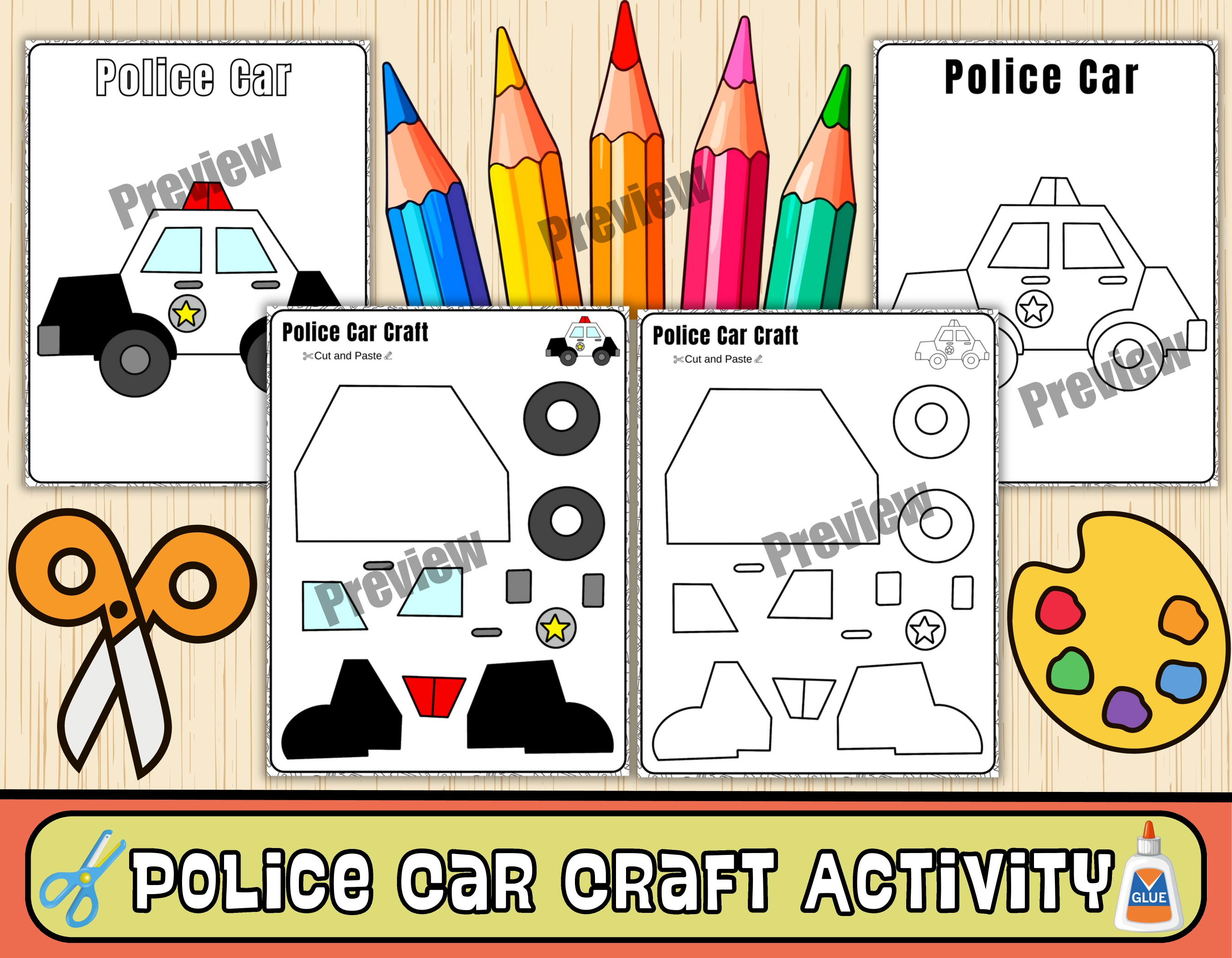 Police Car Craft Activity-Transportation Craft-Build a Police Car-Cut ...