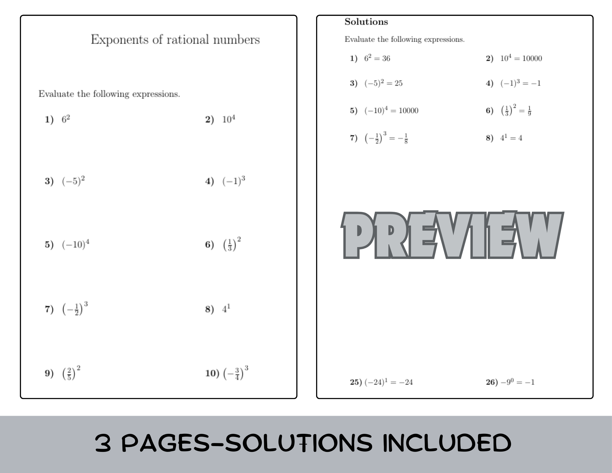 Exponents of rational numbers worksheet (with answers) | Teaching Resources