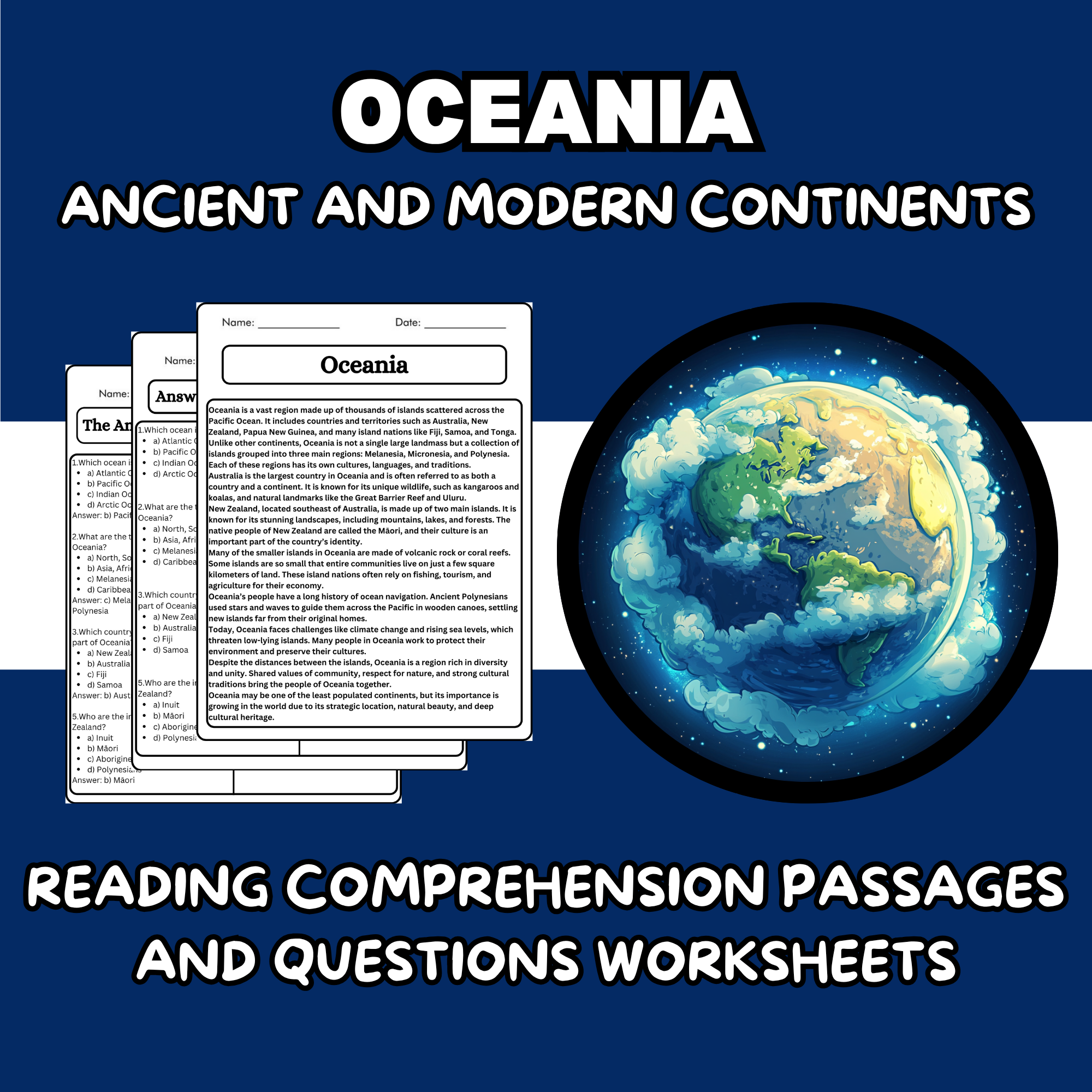 Oceania - Ancient and Modern Continents Reading Comprehension Passages ...