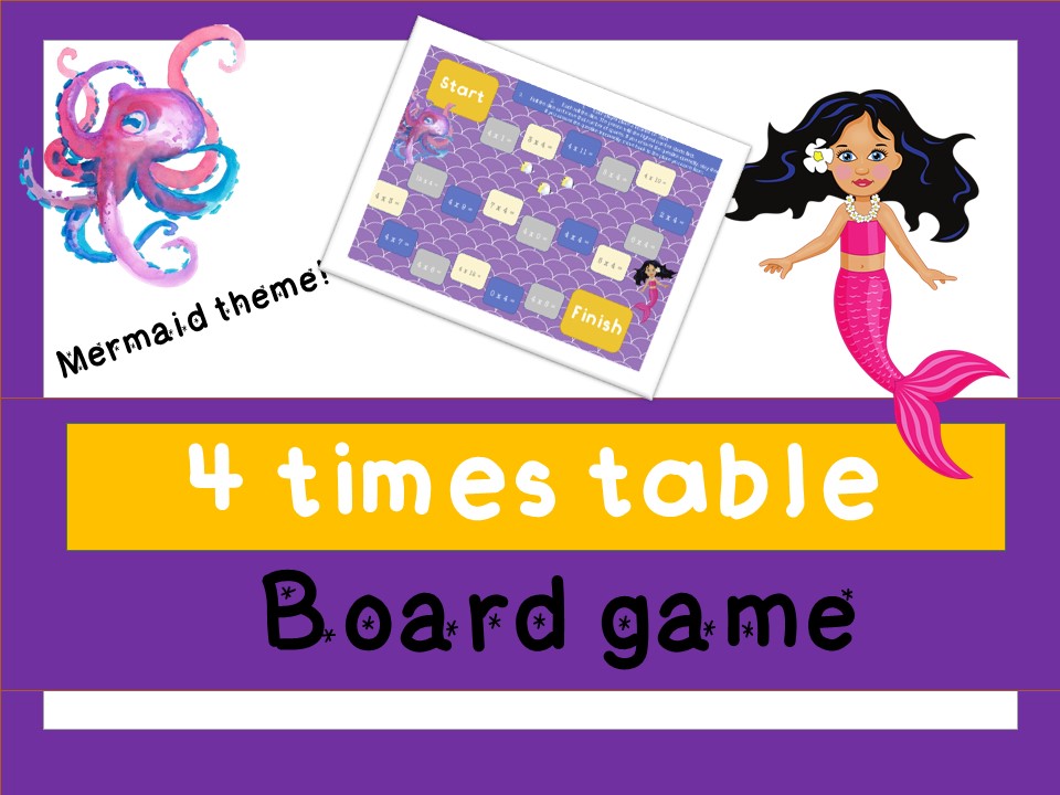 4 Times Table Board Game Mermaid Theme Teaching Resources