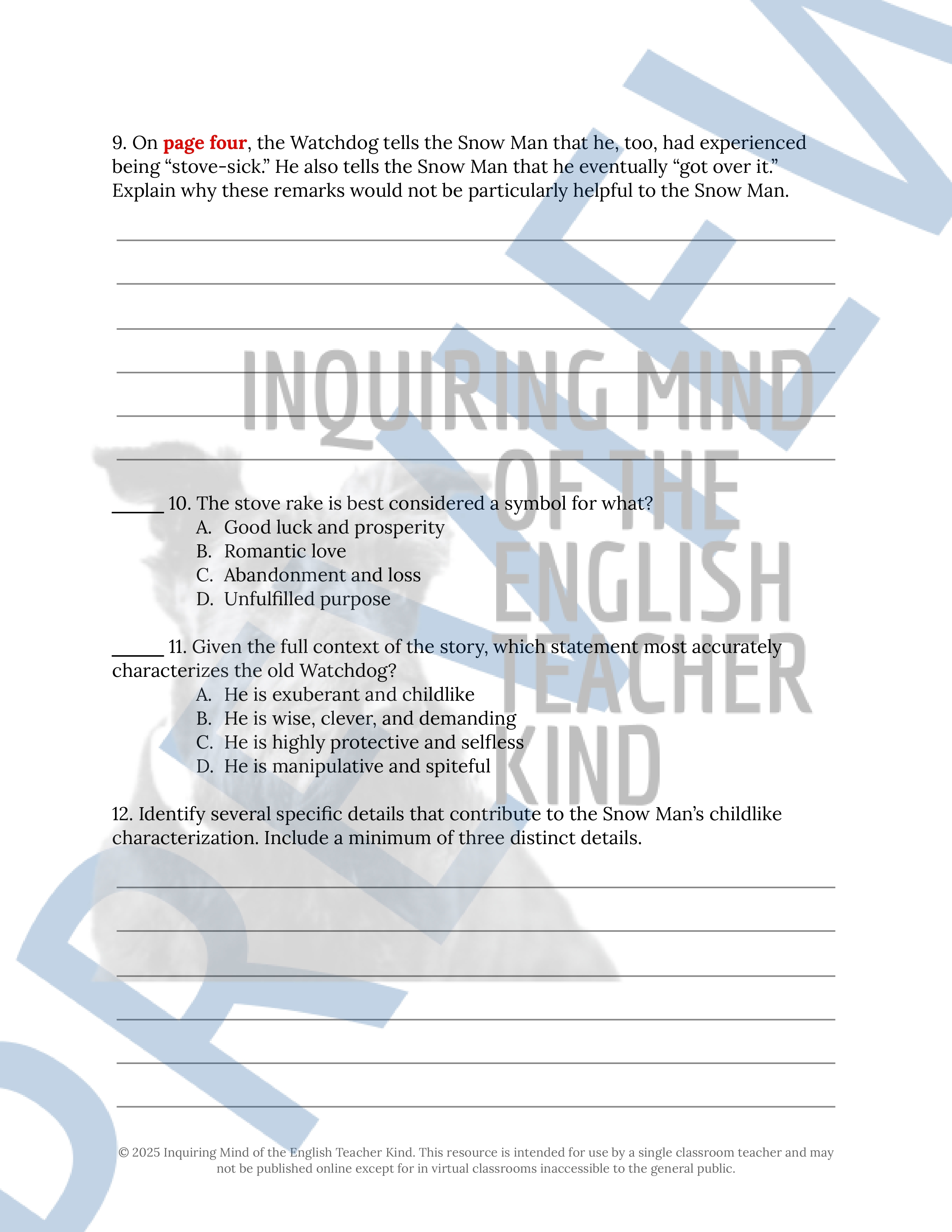 "The Snow Man" by Hans Christian Andersen Close Reading Analysis ...