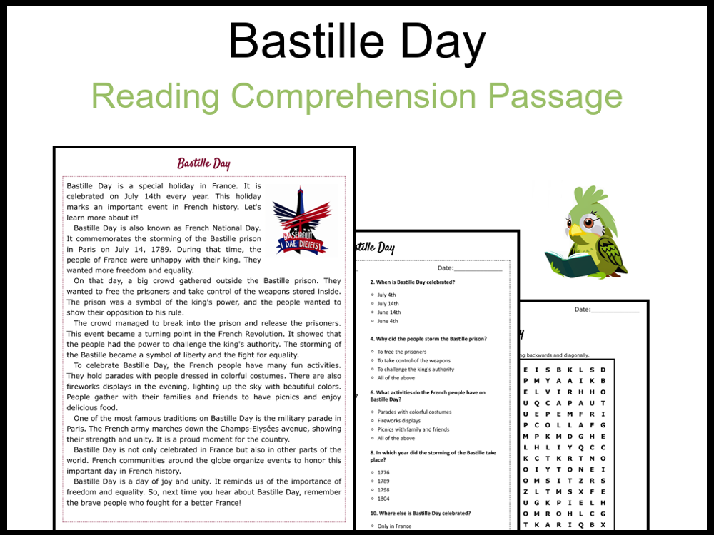 Bastille Day Reading Comprehension and Word Search | Teaching Resources