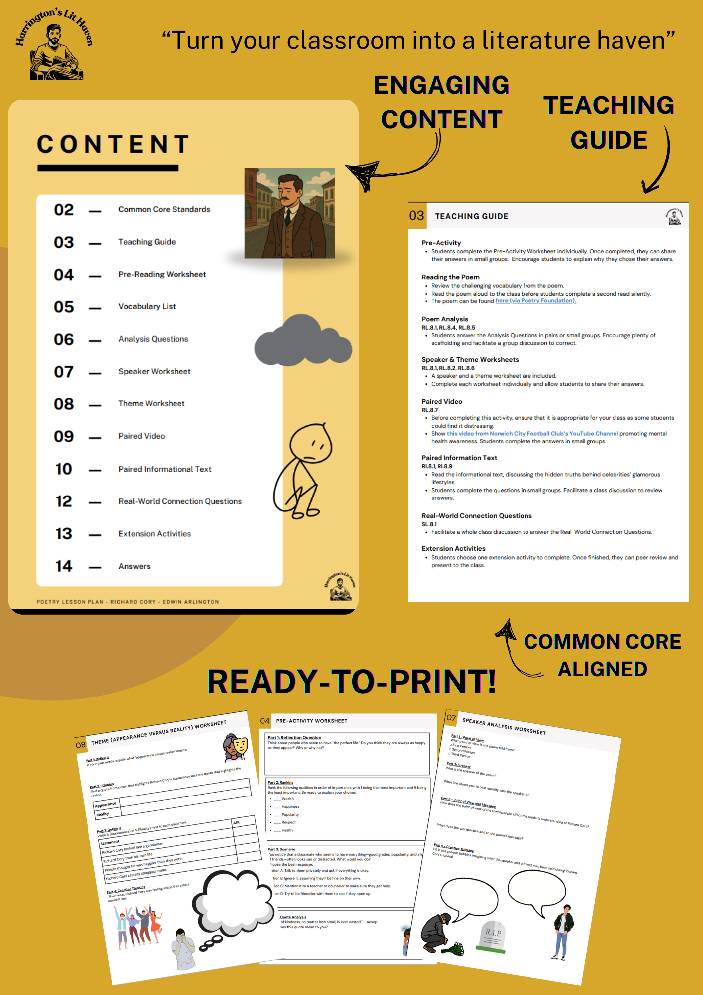 Richard Cory - Edwin Arlington - Worksheets, Paired Video, More, No ...
