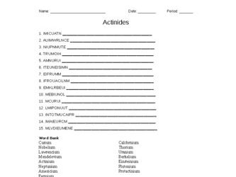 "Actinides" Word Scramble for General Chemistry | Teaching Resources