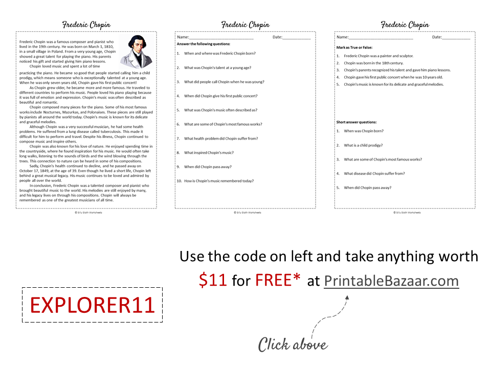 Frederic Chopin Biography Reading Comprehension Passage Printable ...