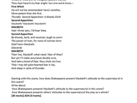 AQA GCSE Macbeth practice exam questions (Acts 4 & 5) | Teaching Resources