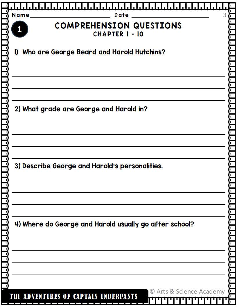 THE ADVENTURES OF CAPTAIN UNDERPANTS Novel Study Comprehension ...