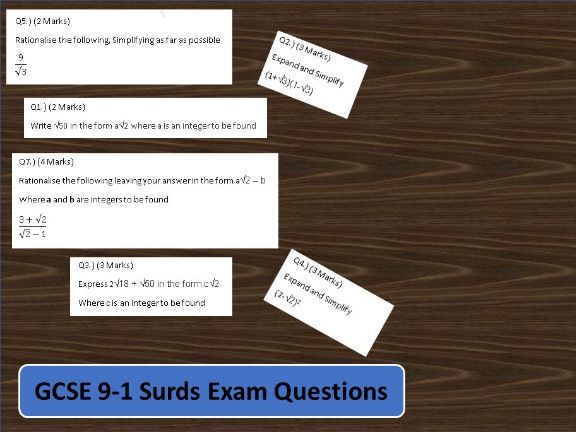 GCSE Maths 9-1 Exam Practise For Surds | Teaching Resources