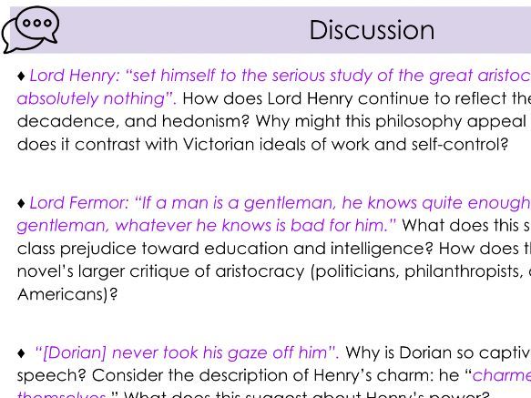 Oscar Wilde The Picture of Dorian Gray - Chapter 3 | Teaching Resources