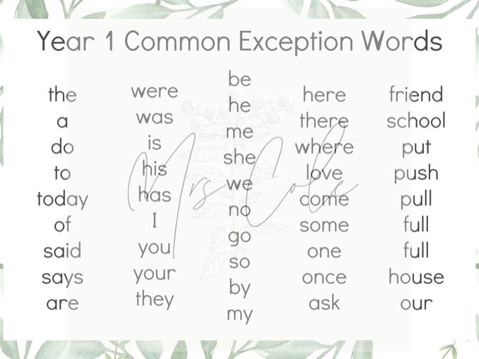 Year 1 and 2 Common Exception Words | Teaching Resources