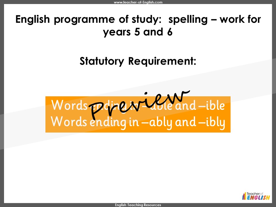 Words Ending in -able, -ible, -ably and -ibly | KS2 Spelling | Year 5 ...