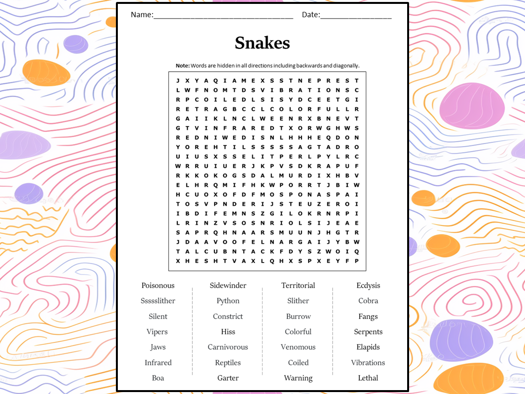 Snakes Word Search Puzzle Worksheet Activity | Teaching Resources