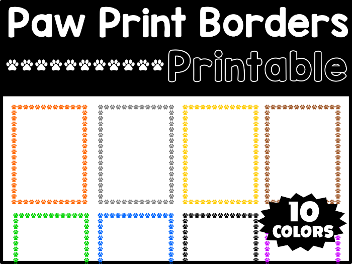 Paw Print Page Borders - 10 Colourful A4 Templates | Classroom Display ...