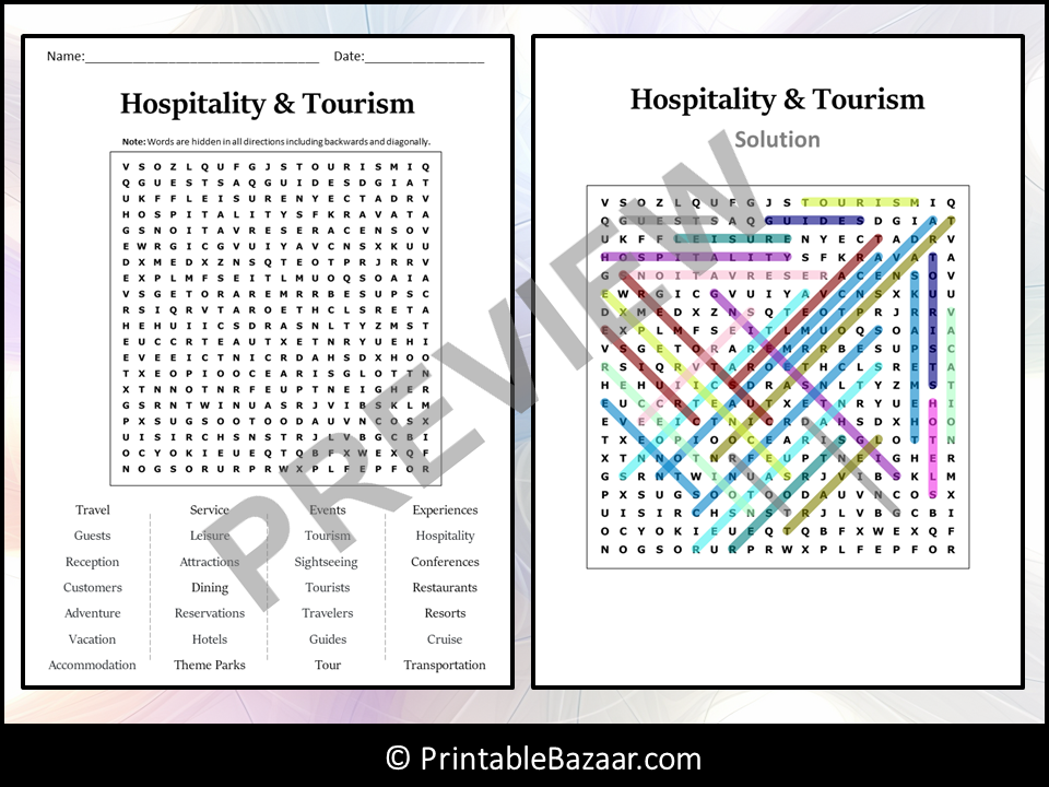 Hospitality & Tourism Word Search Puzzle Worksheet Activity | Teaching ...