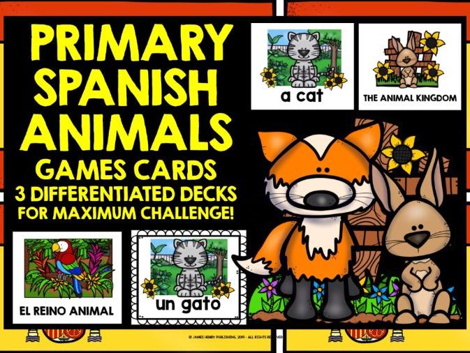PRIMARY SPANISH ANIMALS CARDS | Teaching Resources