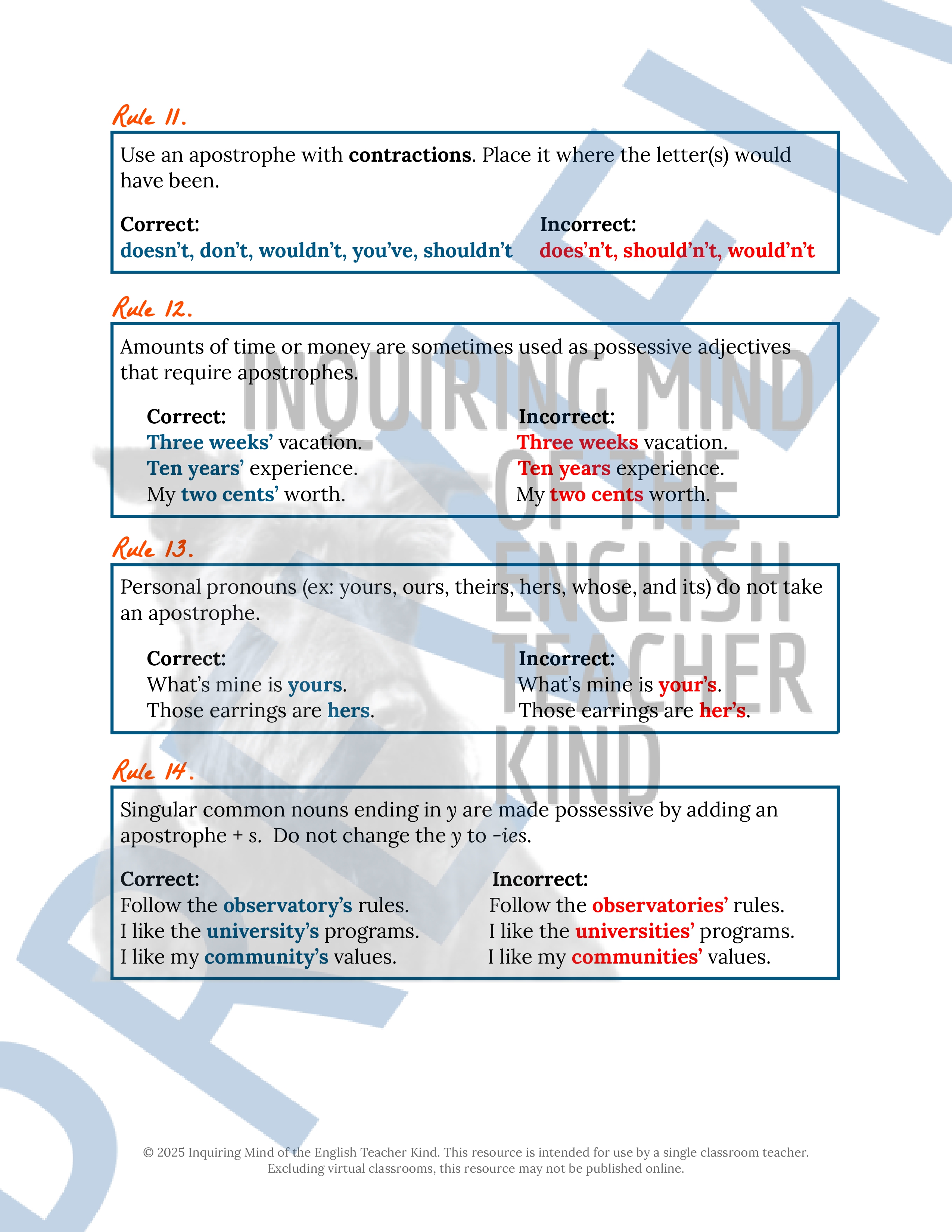 Grammar Review Practice Worksheet on Apostrophe Usage with Answer Key ...
