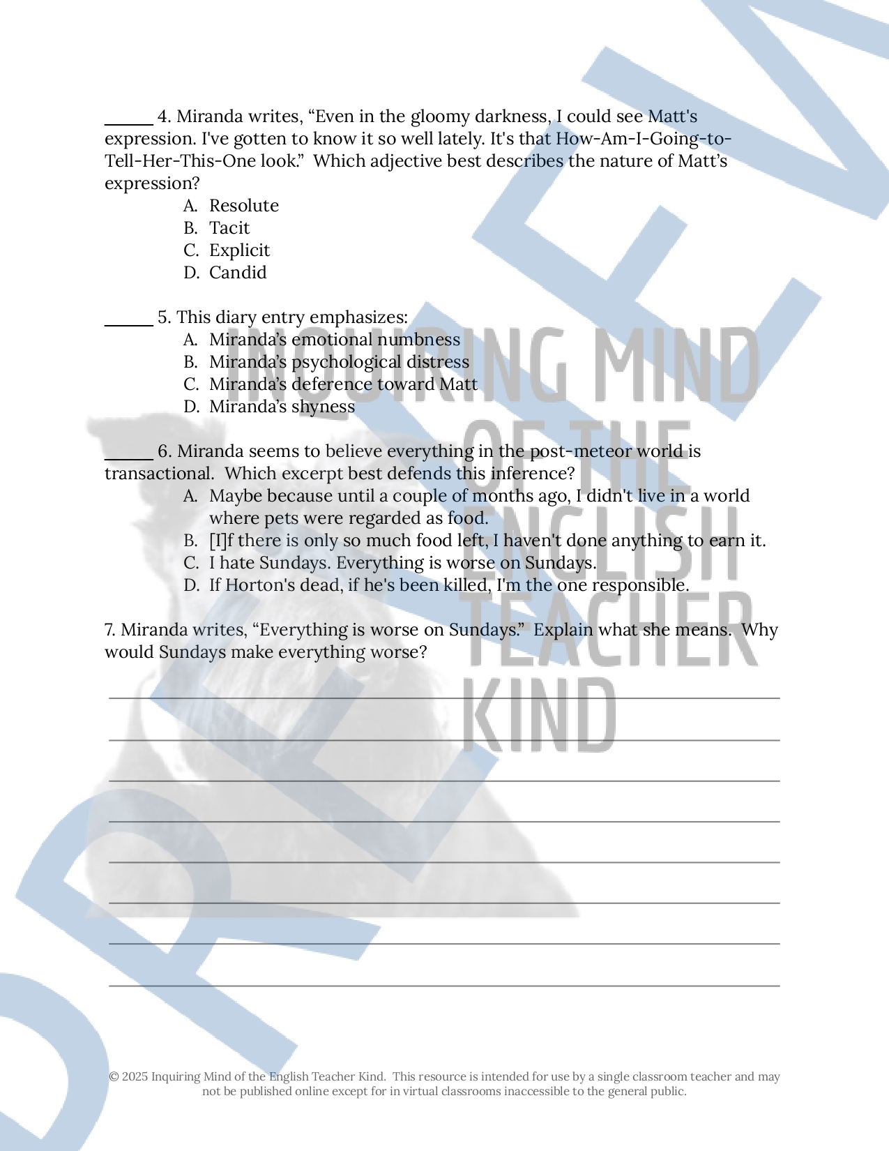 Life As We Knew It Chapter 8 Close Reading Inference Worksheet and ...