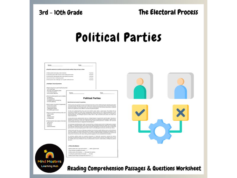 Political Parties Reading Comprehension Passages & Questions Worksheets ...