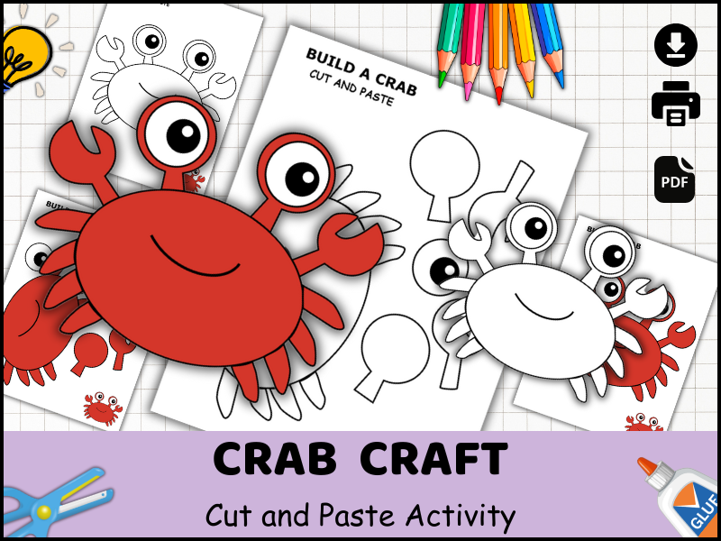 Crab Craft for Kids | Ocean Animal Cut and Paste Activity | Summer ...