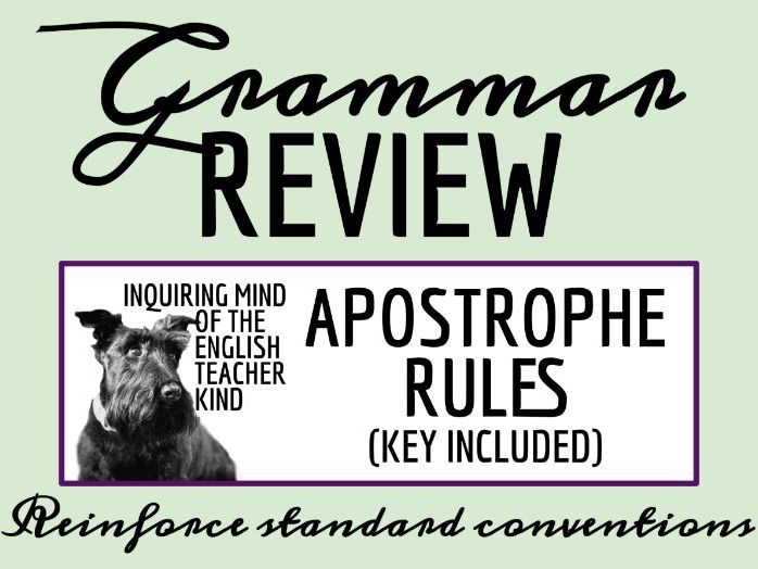 Grammar Review Practice Worksheet on Apostrophe Usage with Answer Key ...