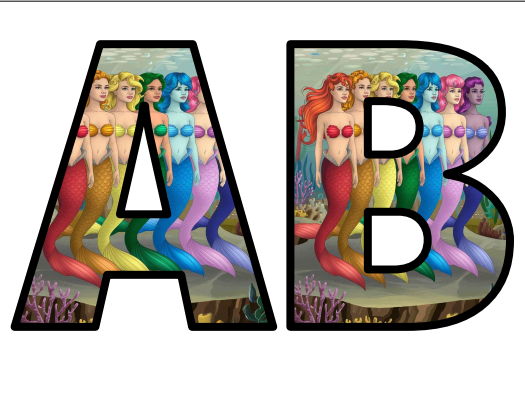 Colorful Mermaids Ocean Deep Sea Rainbow Lettering Set Display Title ...