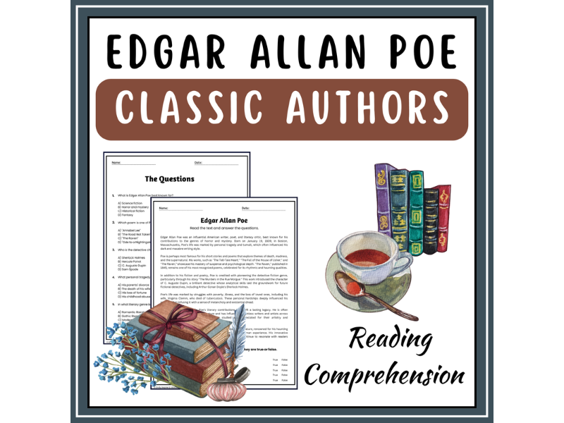Edgar Allan Poe Reading Comprehension Passages & Questions Worksheets ...