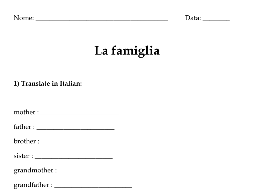 Family Members in Italian Vocabulary Activities | Teaching Resources