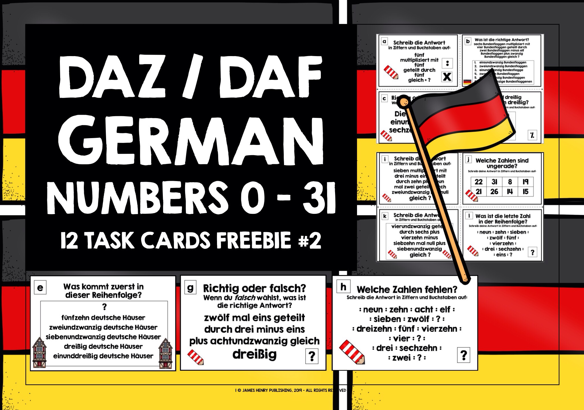 GERMAN NUMBERS 0-31 TASK CARDS FREEBIE #2 | Teaching Resources