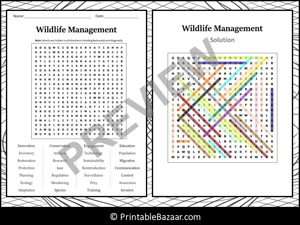 Wildlife Management Word Search Puzzle Worksheet Activity | Teaching ...