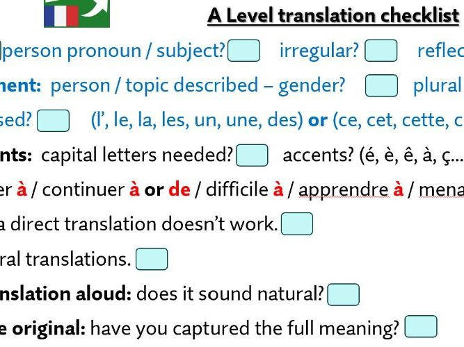 A Level French translation checklist | Teaching Resources