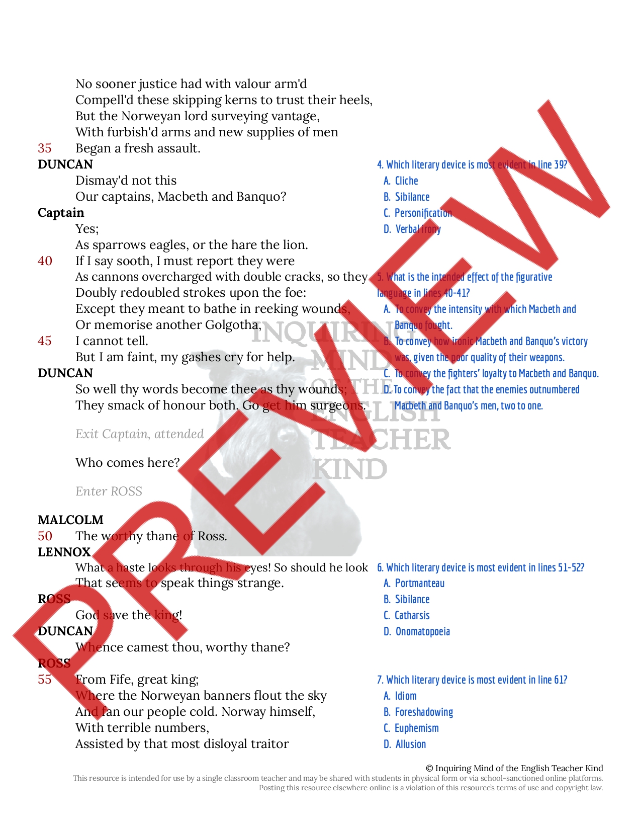 Macbeth Act 1 Scene 2 Close Reading Worksheet | Teaching Resources