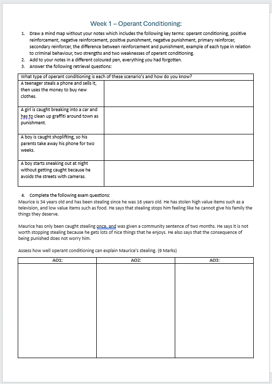 Criminal Psychology Homework Booklet | Teaching Resources