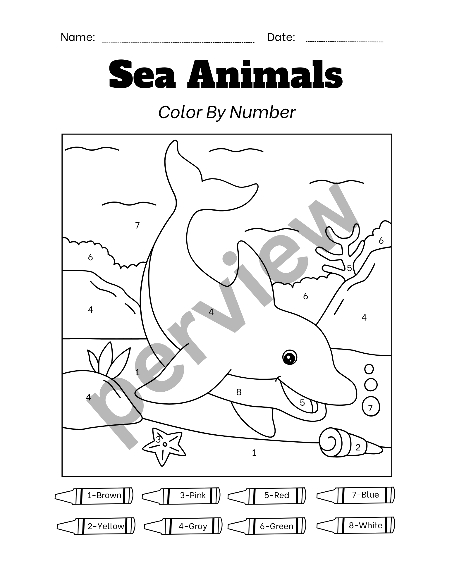 Color by Number: Sea Animals Coloring Book for Kids – 5 Fun Pages of ...