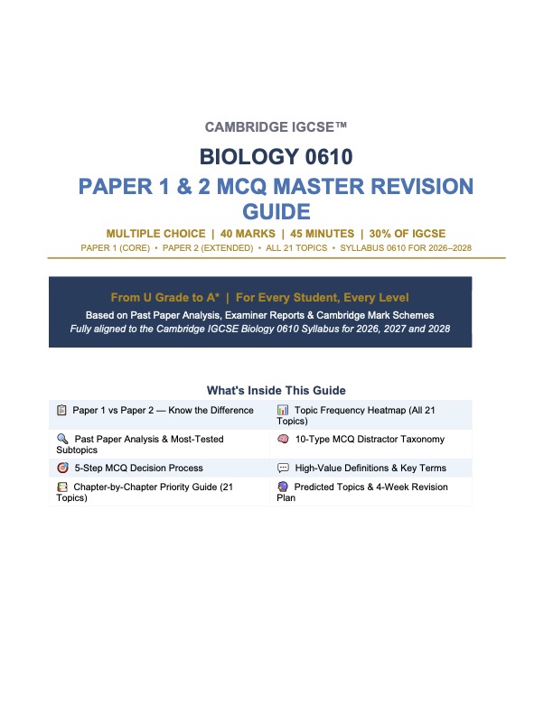 CIE IGCSE Biology 0610 Paper 1 & 2 Master Revision Guide I Full ...