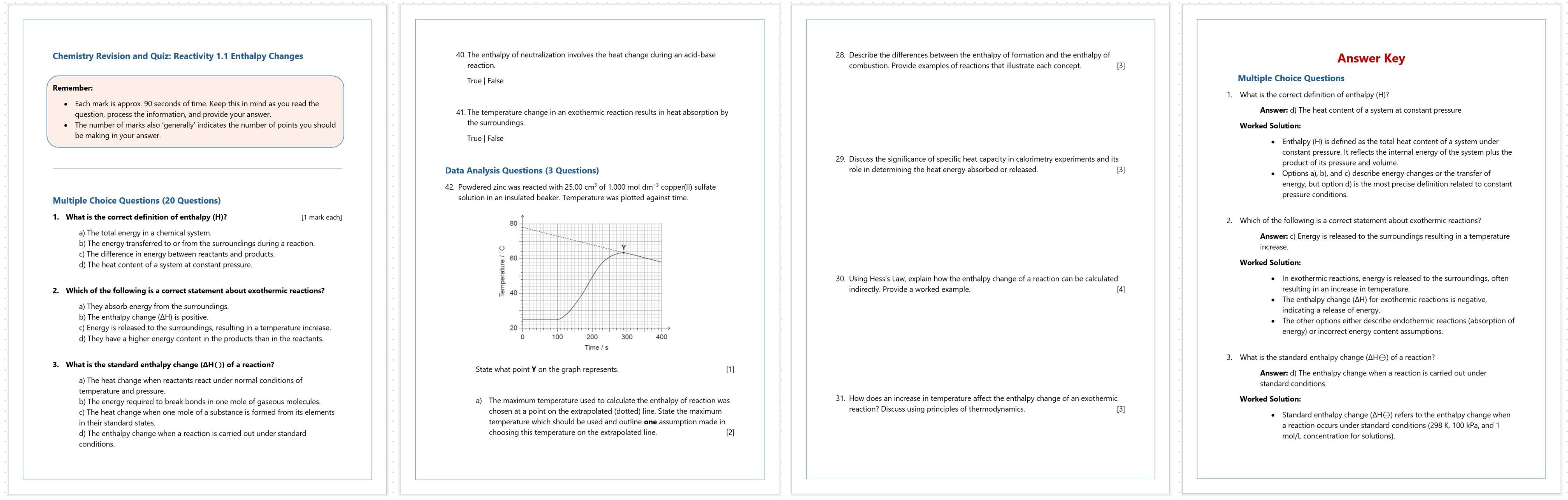 IB DP Chemistry R1.1: Enthalpy Changes Revision Practice 2026 ...