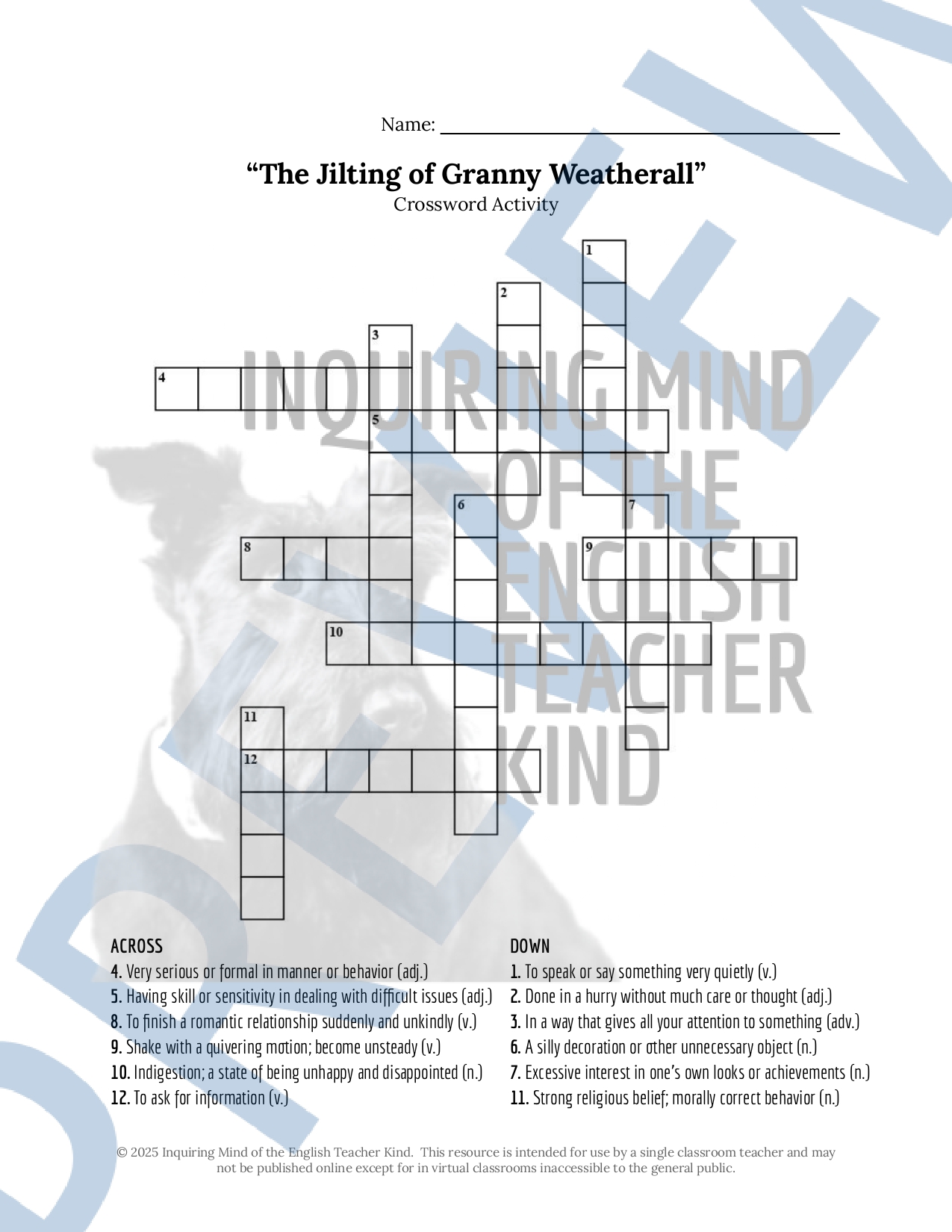 "The Jilting of Granny Weatherall" by Katherine Anne Porter Vocabulary ...