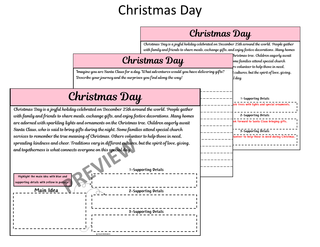 Christmas Day | Main Idea and Supporting Details Reading Passage and ...