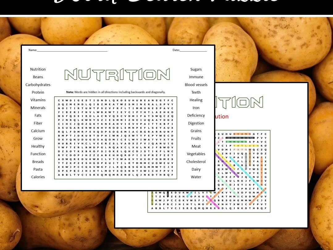 Nutrition Word Search Puzzle Teaching Resources
