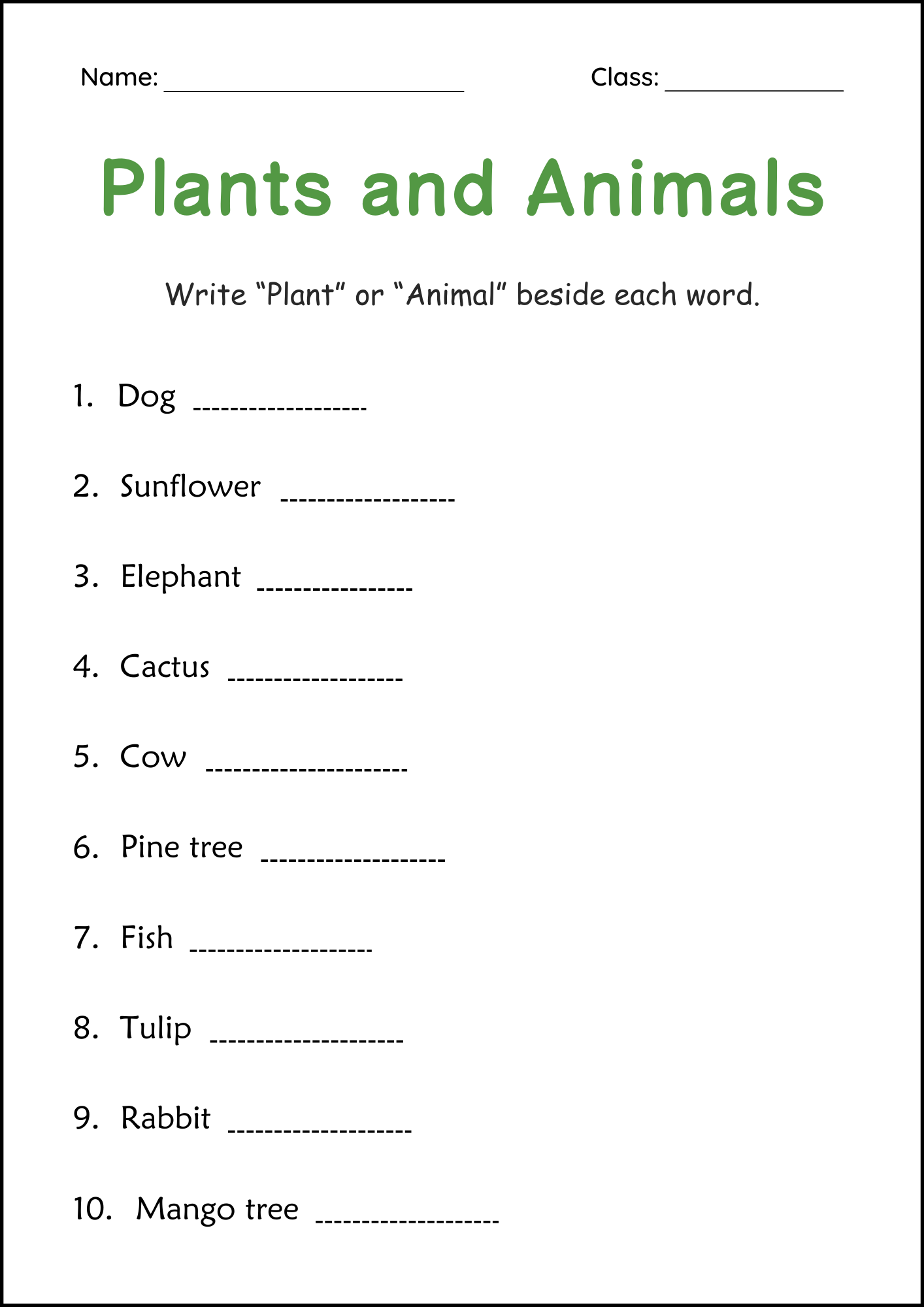 Plant vs Animal - Plants and Animals Activity Worksheets for Grade 2, 3 ...