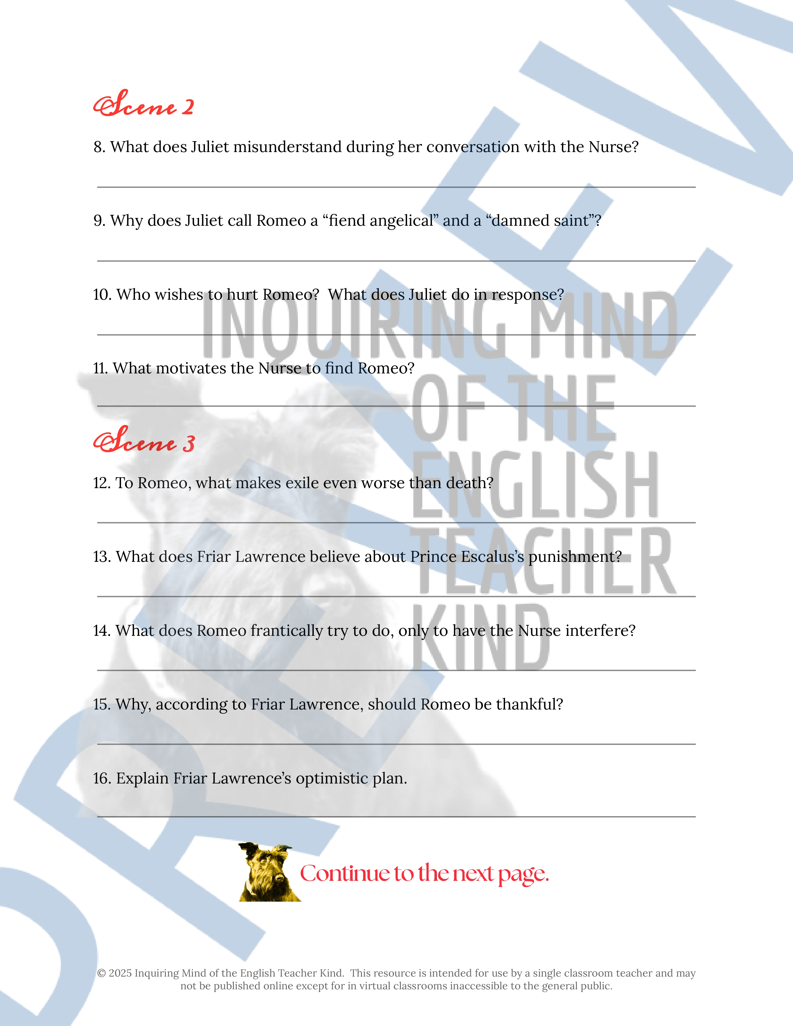 Romeo and Juliet Act 3 Reading Guide and Answer Key | Teaching Resources