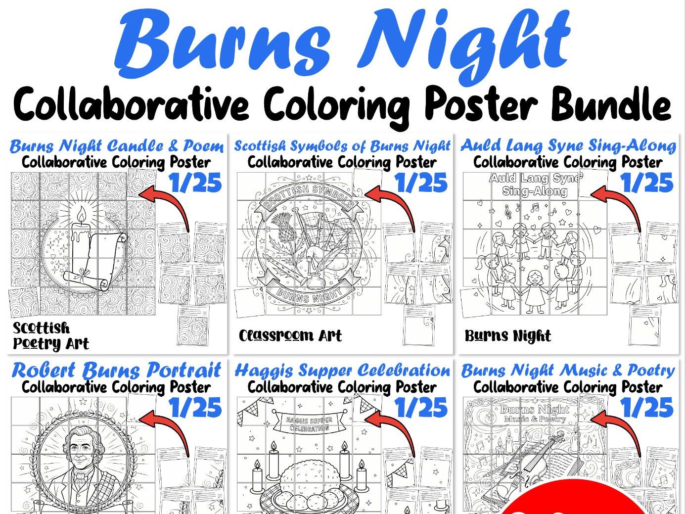 Burns Night Collaborative Coloring Posters Bundle | Scottish Culture ...