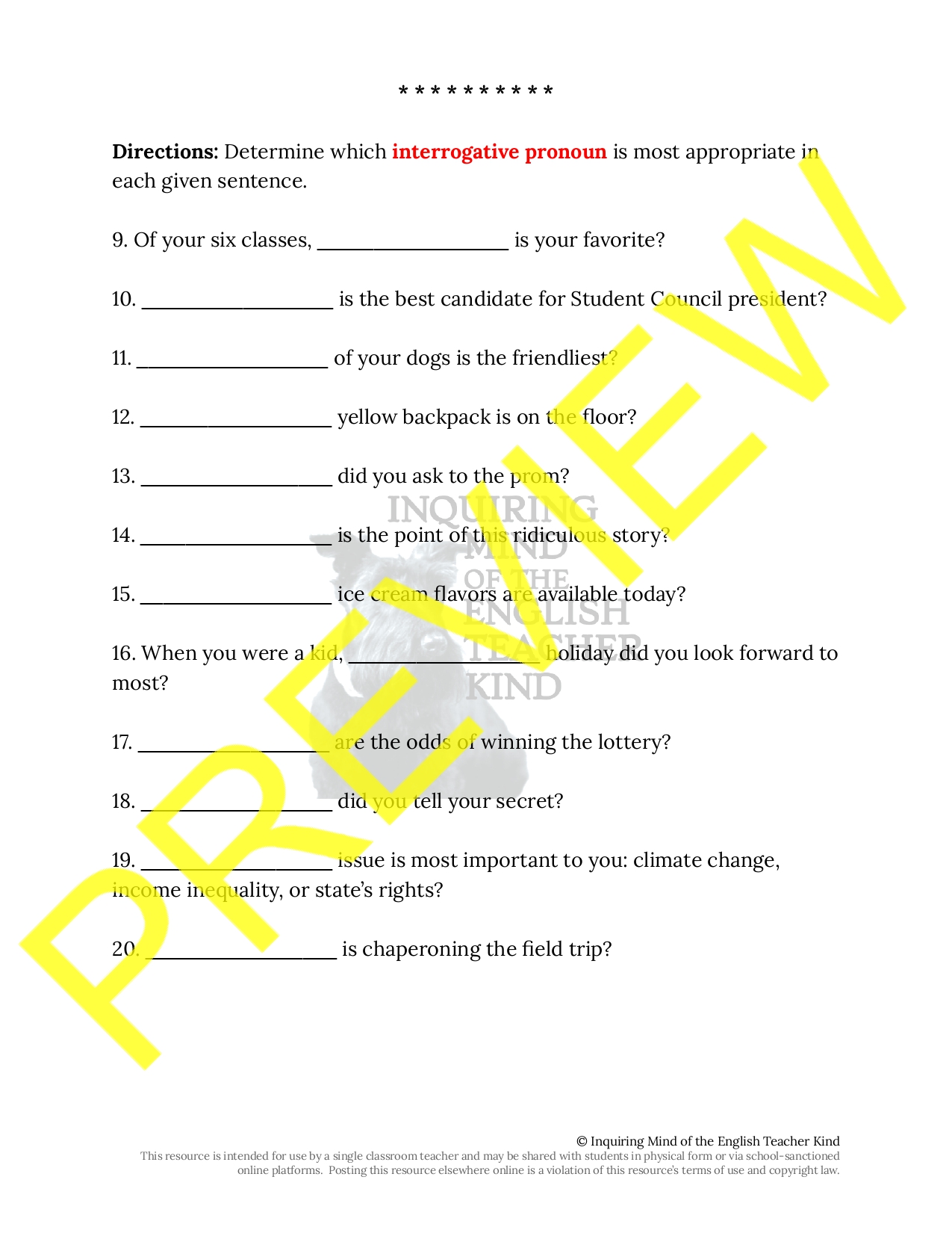 Grammar Worksheet on Demonstrative and Interrogative Pronouns ...