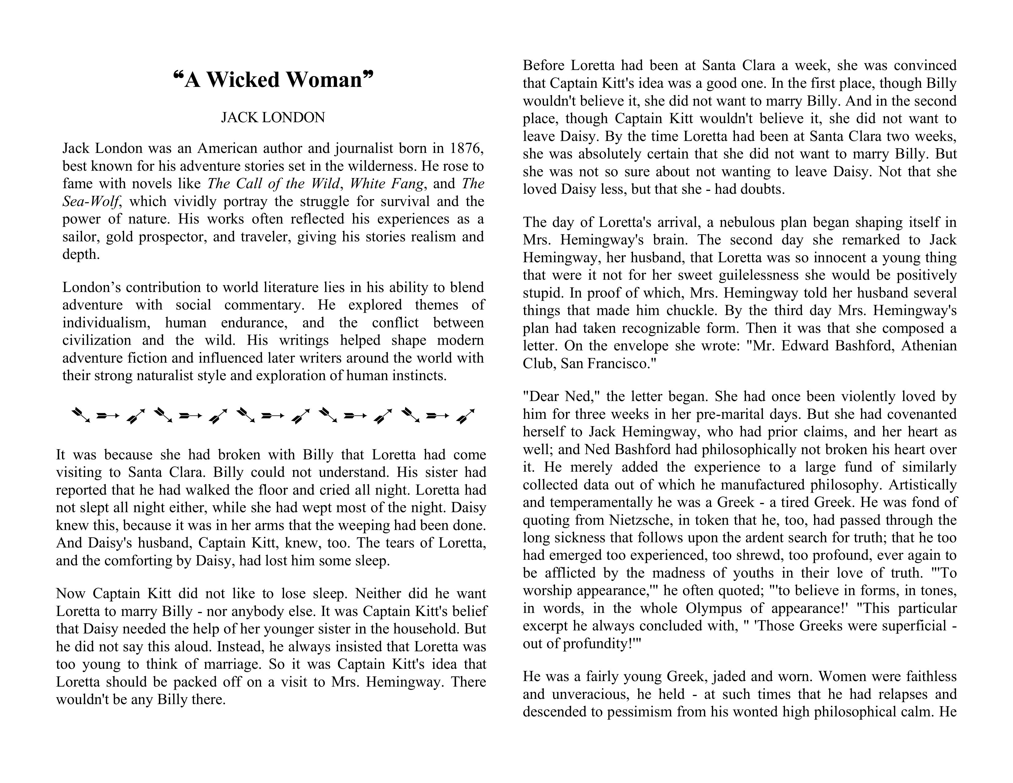 A Wicked Woman by Jack London with Reading Comprehension Questions ...