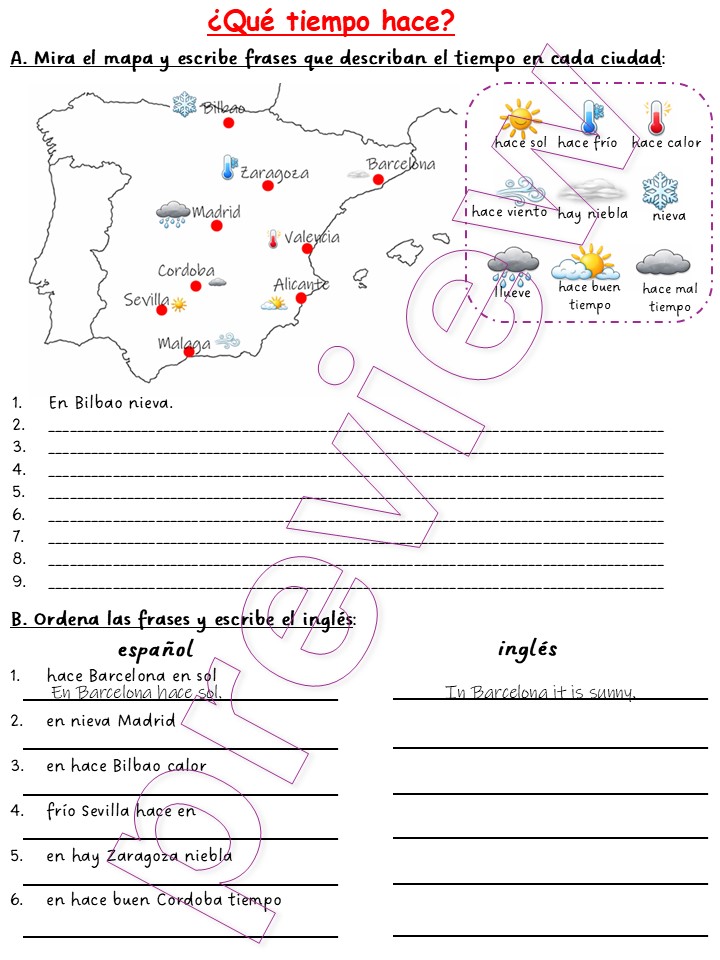 ¿Qué tiempo hace? | Weather in Spanish | Worksheet | Teaching Resources