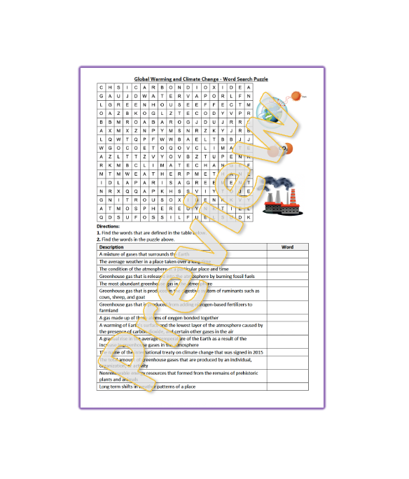Global Warming, Climate Change - Word Search Puzzle, PDF, Earth Science ...