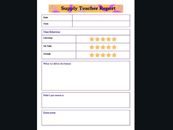 Supply Teacher Report Sheet | Teaching Resources