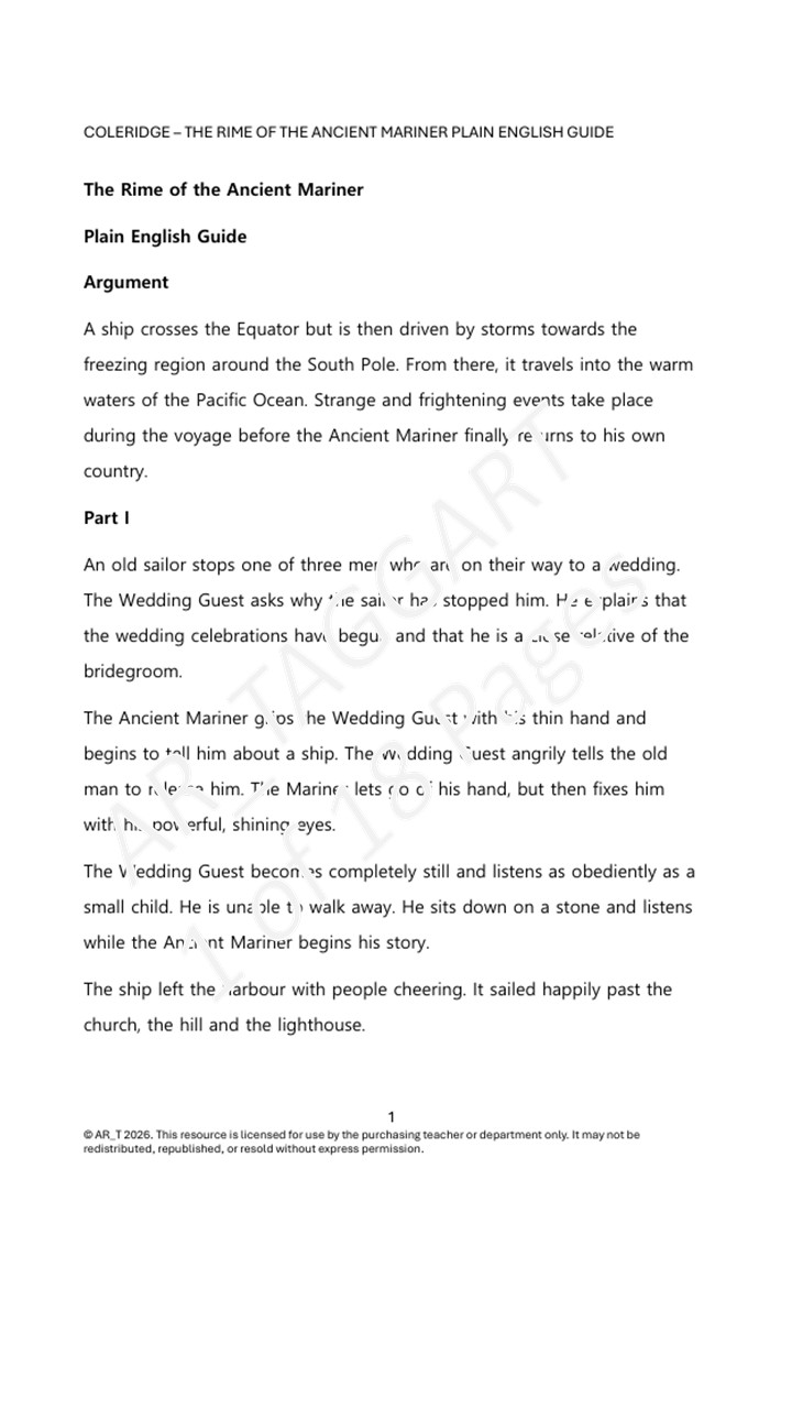 COLERIDGE: THE RIME OF THE ANCIENT MARINER - Plain English Guide - LIT ...